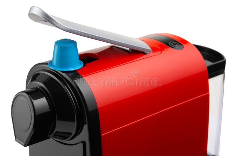 Element of a Red Capsule Coffee Machine and a Blue Capsule with Coffee ...