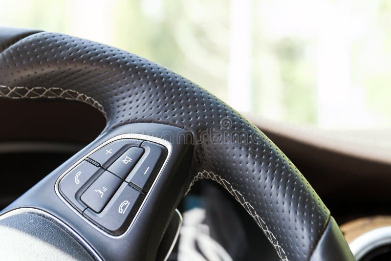 Element of Steering Wheel with Control Buttons in Modern Car Int Stock ...