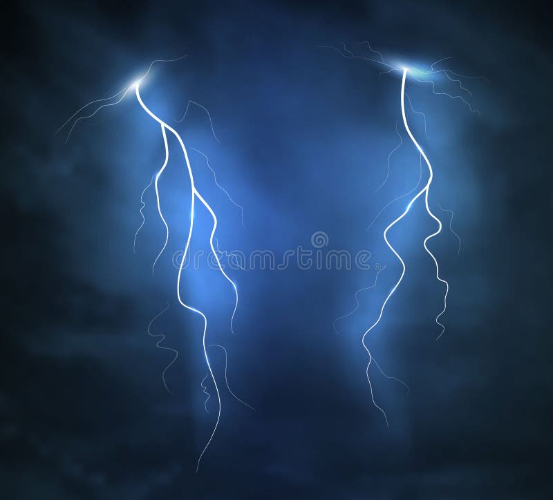 Set of 3d Lightning in Realism Style in Blue Colors. Vector Rain Curved ...