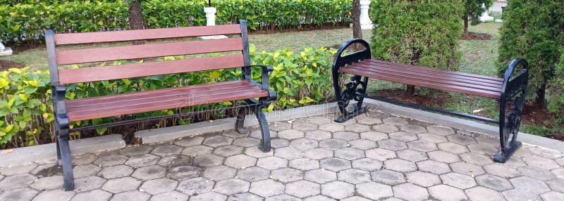 Two Types of Wooden Long Bench in a Park Stock Photo - Image of metal ...