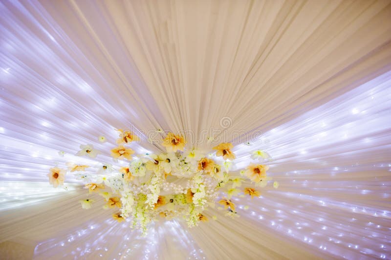 Element of Wedding Decor Flowers and Lights on Ceiling Stock Photo ...