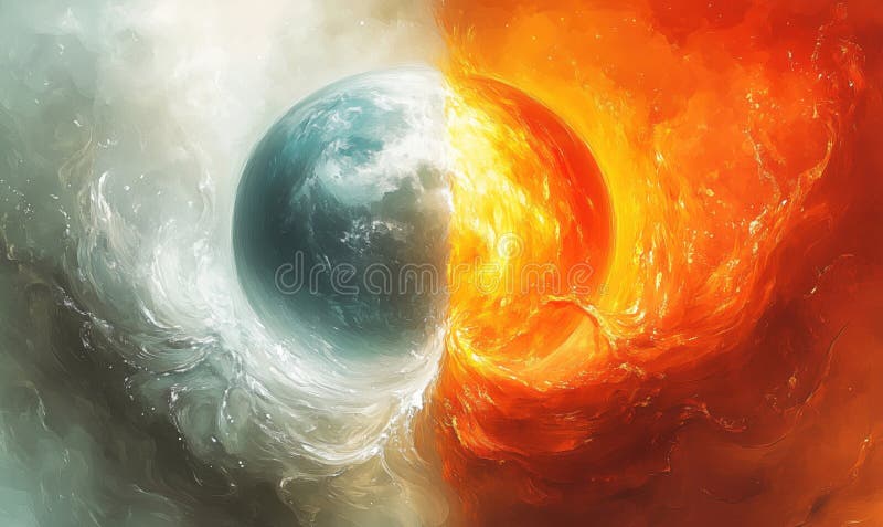 Elemental Balance of Water and Fire Represented by Earth and Sun Stock ...