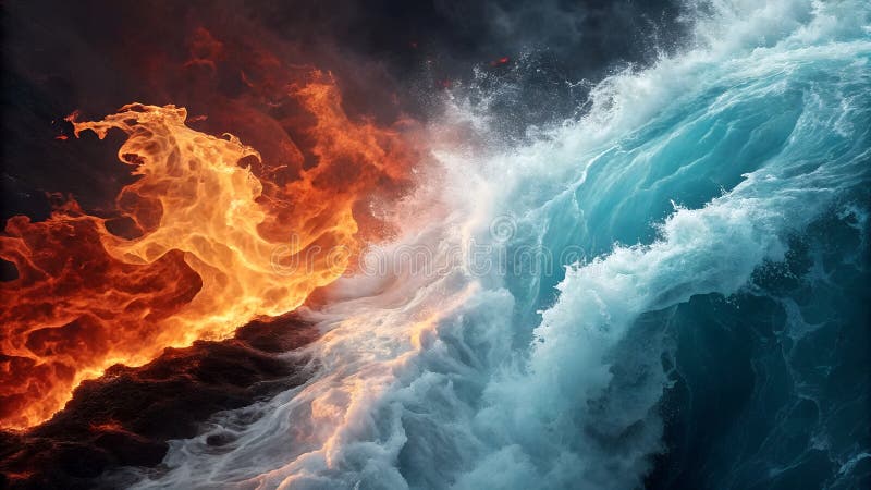 Elemental Chaos Abstract Background with Intertwining Fire and Water in ...