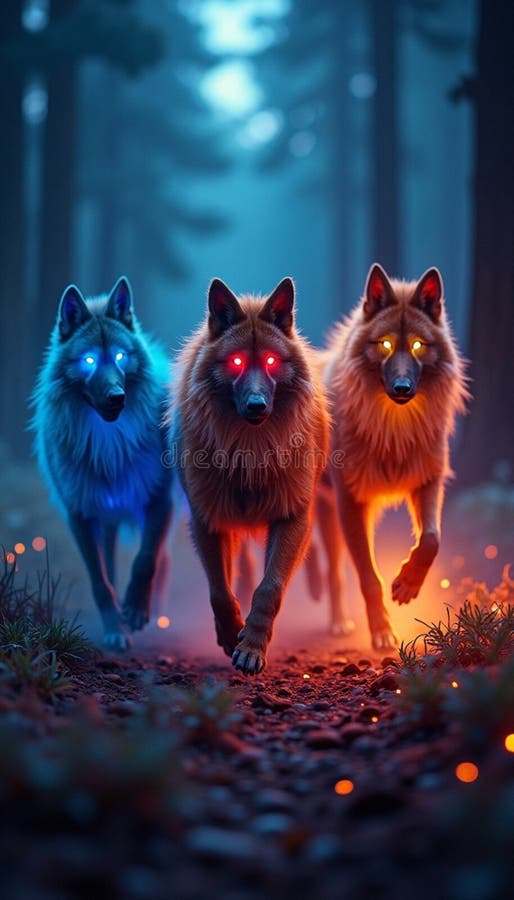 The Elemental Charge Electric Wolves of Twilight Stock Illustration - Illustration of twilight ...