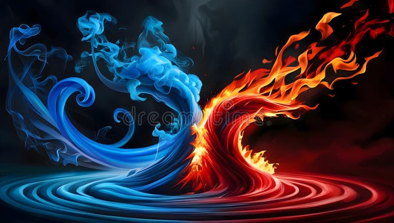 Elemental Clash: the Convergence of Fire and Ice Stock Illustration ...