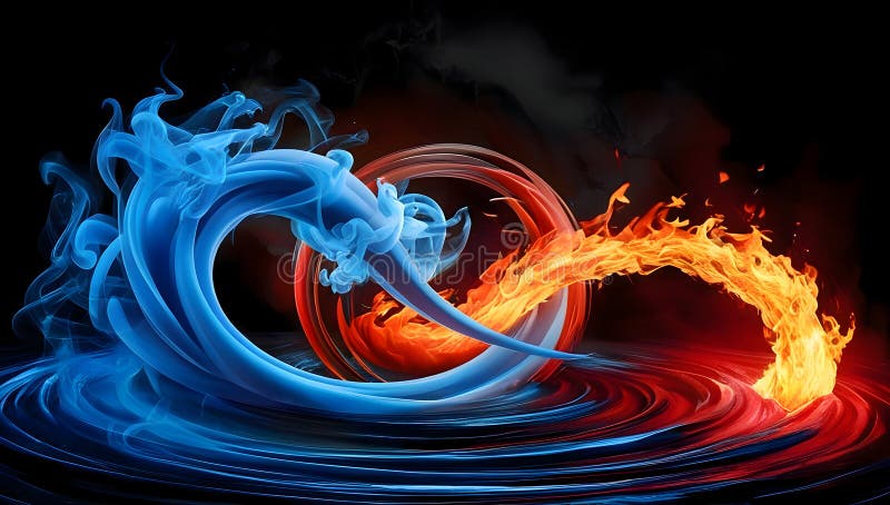 Elemental Clash: the Convergence of Fire and Ice Stock Illustration ...