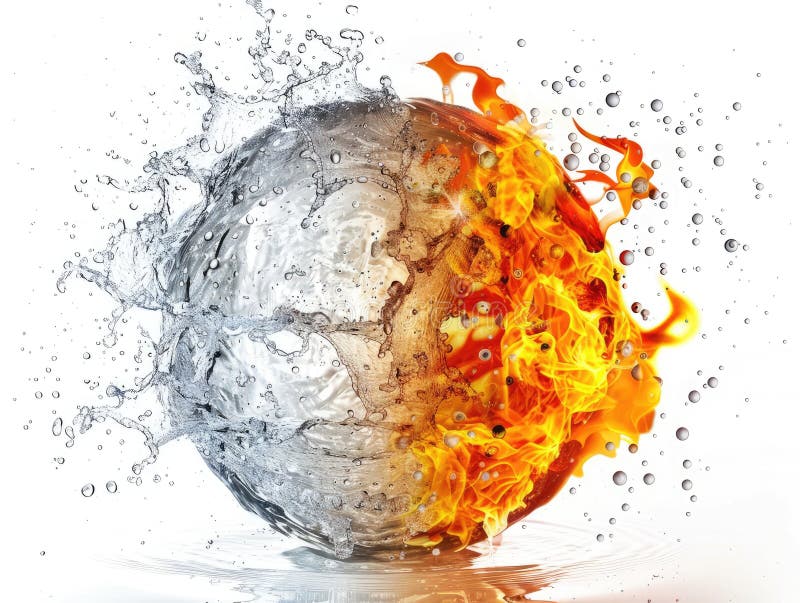 Elemental Clash: Water Meets Fire in a Dynamic Dance Stock Illustration ...