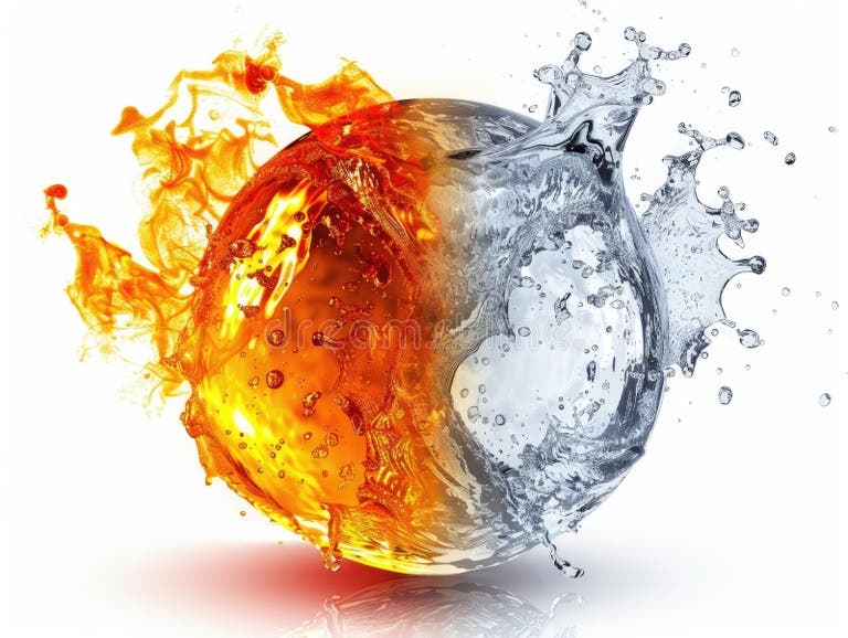 Elemental Clash: Water Meets Fire in a Dynamic Dance Stock Illustration ...