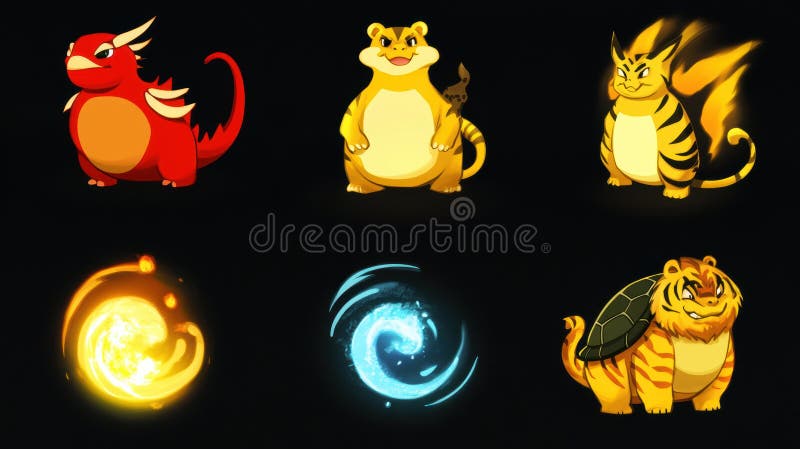 Elemental Creatures & Effects Stock Illustration - Illustration of ...