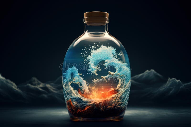 Elemental Forces in a Bottle Stock Illustration - Illustration of ...