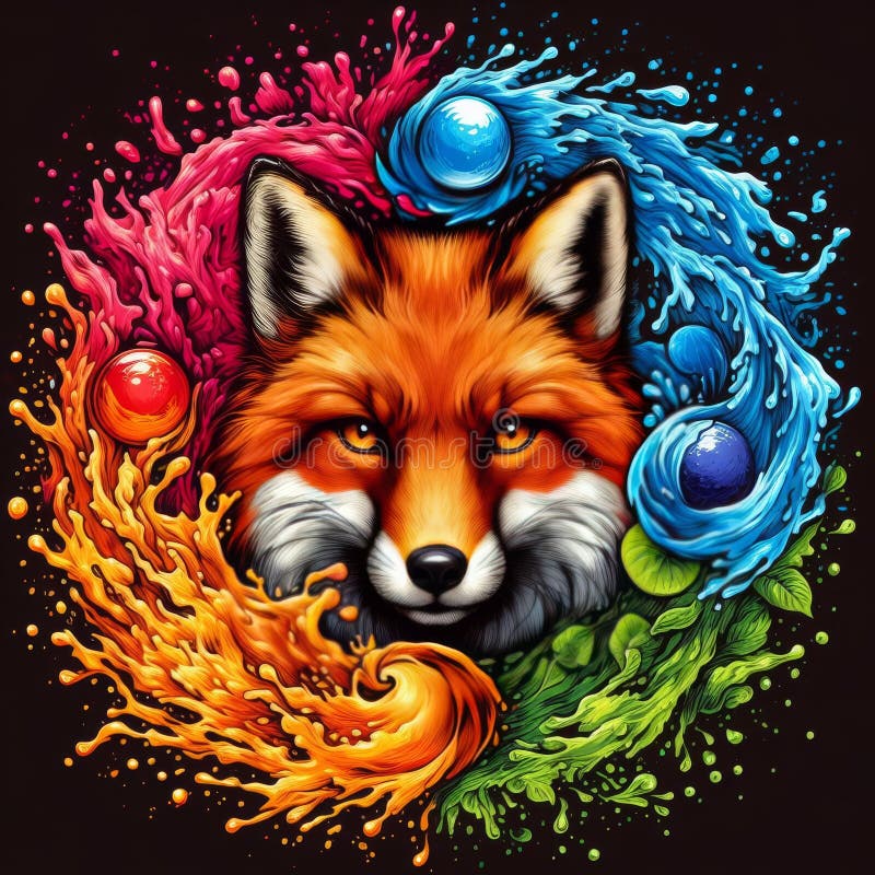 Elemental Fox in Vivid Colors Stock Photo - Image of design, nature ...
