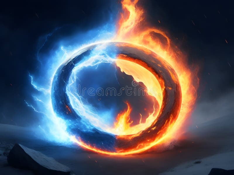Elemental Fusion: Fire and Ice in a Captivating Lightning Circle Stock ...
