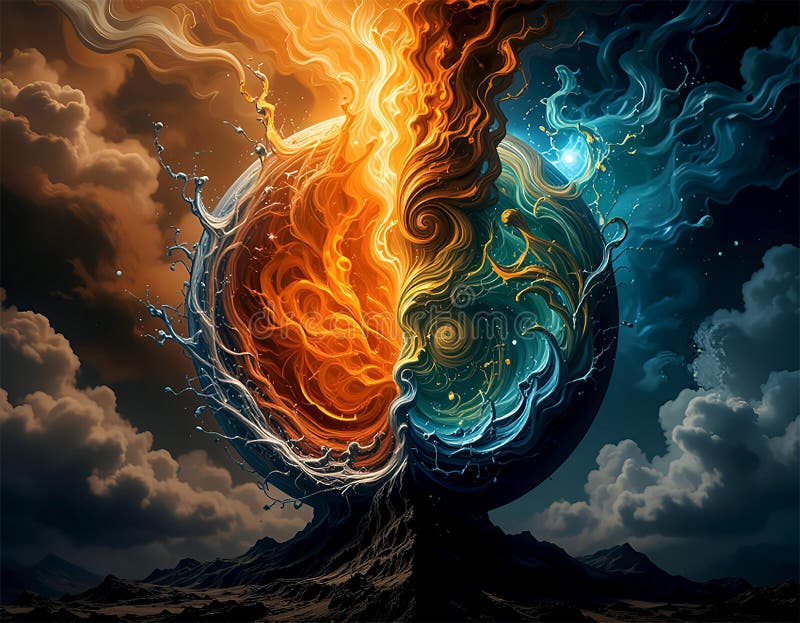 Elemental Fusion of Fire and Water Stock Illustration - Illustration of ...