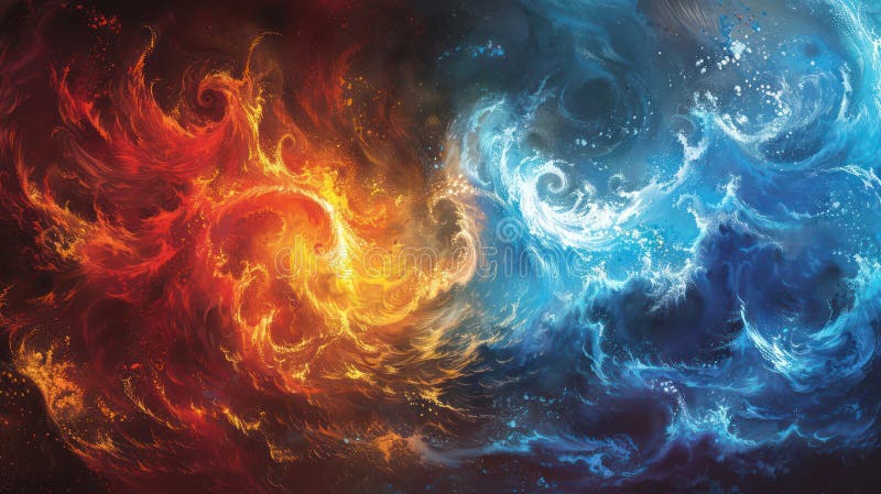 Elemental World: a Dynamic Painting of Water and Fire Elements Emerging ...