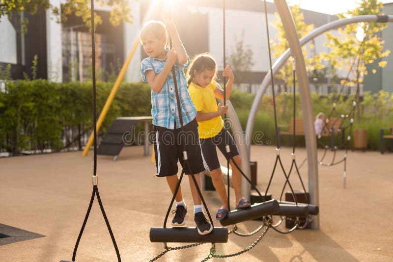 Elementary Aged Children in the Playground Stock Image - Image of ...