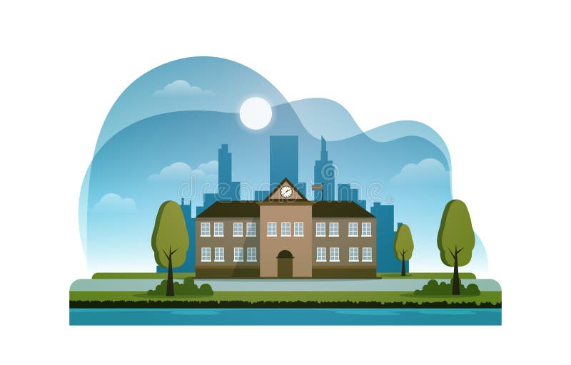Elementary High School Building Study Education Vector Illustration ...