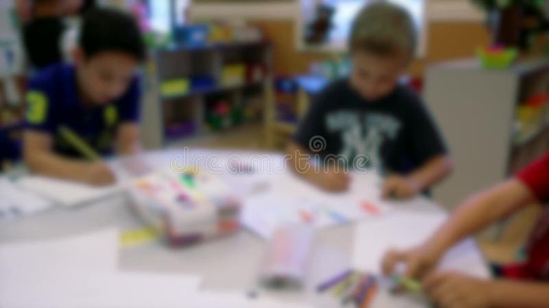 Elementary School-aged Children Working at Tables (4 of 4) Stock ...