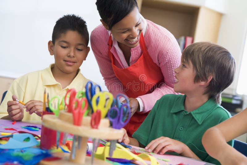 Elementary School Art Lesson Stock Photo - Image of indoors, class: 5000380