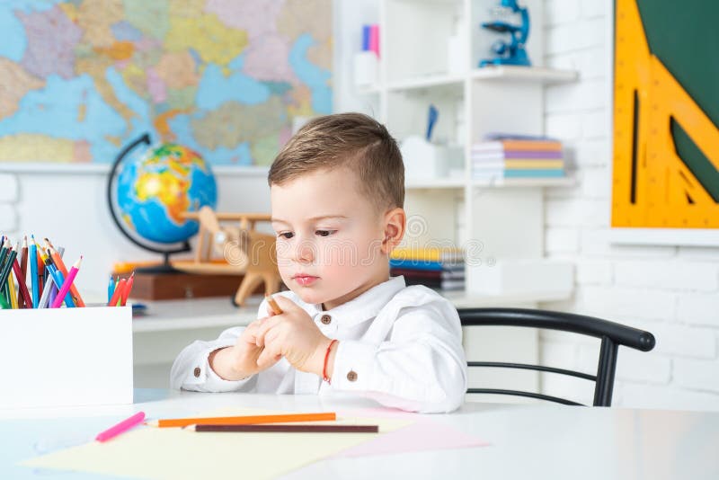 Elementary School Boy. Concept of Education and Reading. Pupil in Class ...