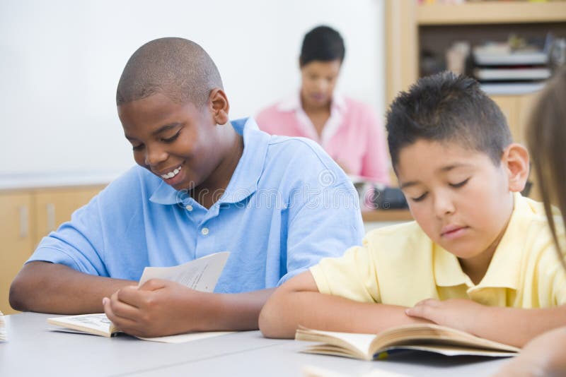 Elementary School Classroom Stock Image - Image of desk, boys: 5000419