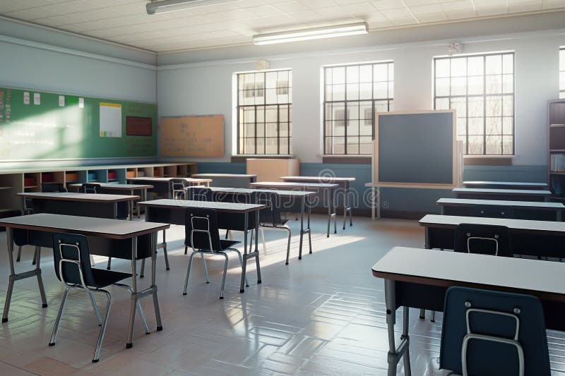 Elementary School Classroom with Green Carpet, White Walls, and Window ...