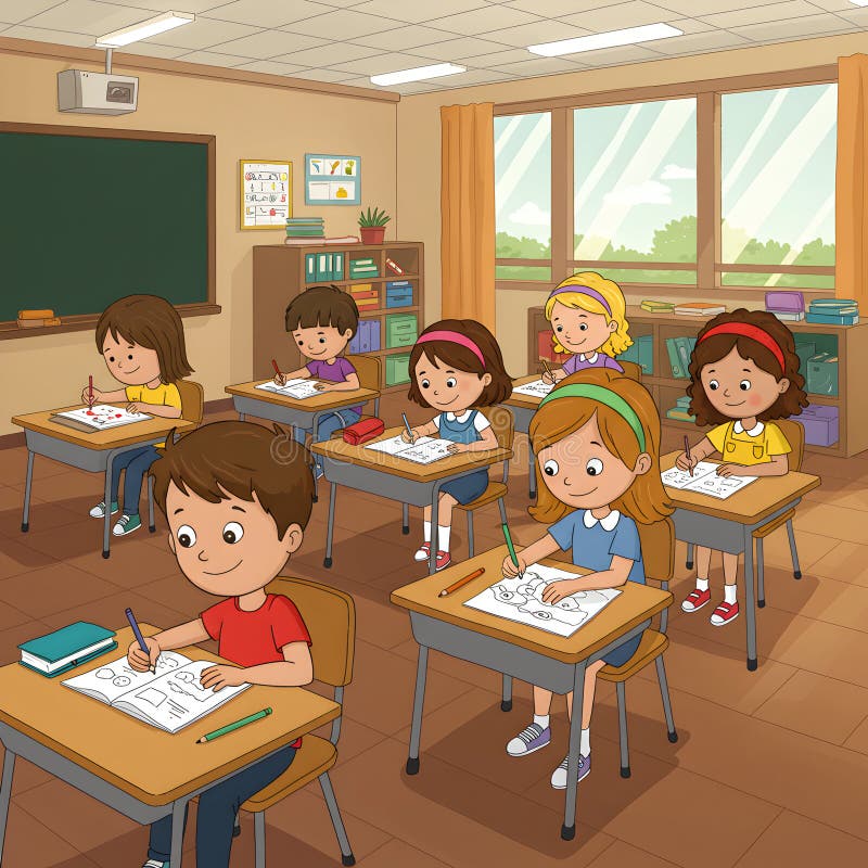 Elementary School Classroom Stock Vector - Illustration of toddler ...