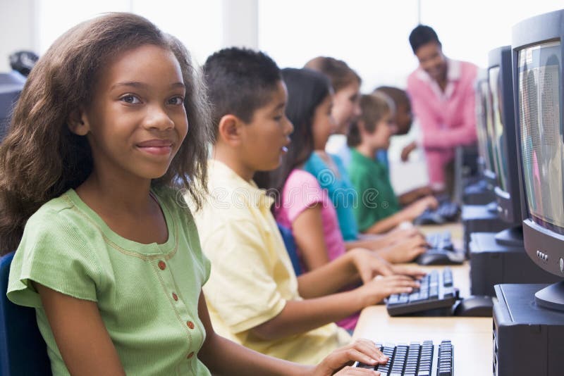 Elementary School Computer Class Stock Image - Image of computer ...