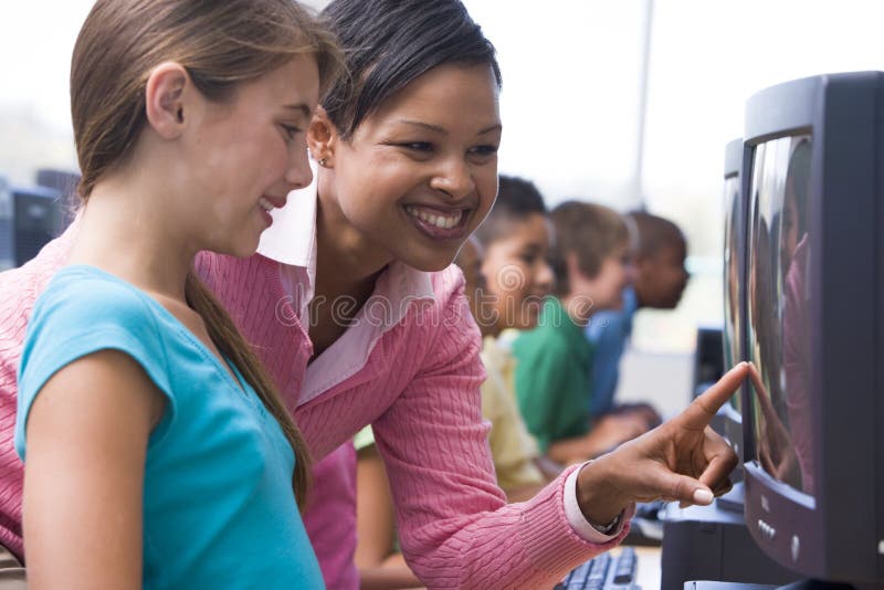 Elementary School Computer Class Stock Photo - Image of club, happy ...