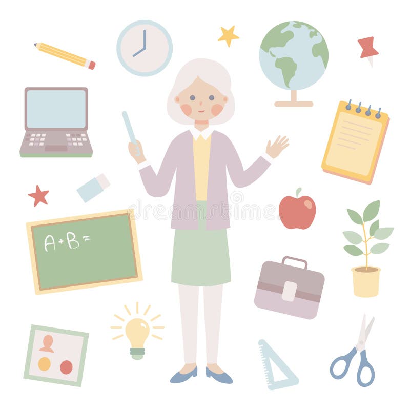 Elementary School Cute Set of Elements. Teacher and Teaching and ...