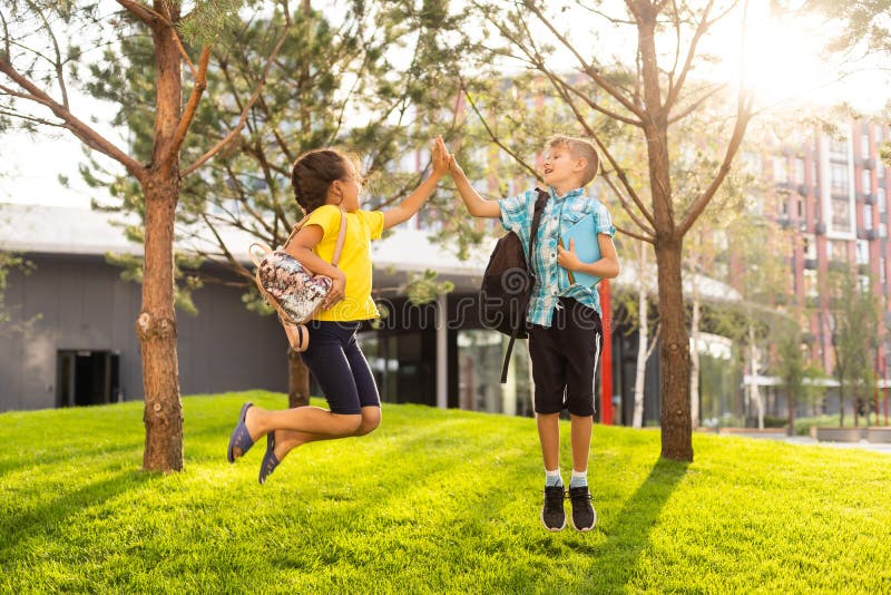 Elementary School Kids Having Fun Outdoors Stock Image - Image of ...