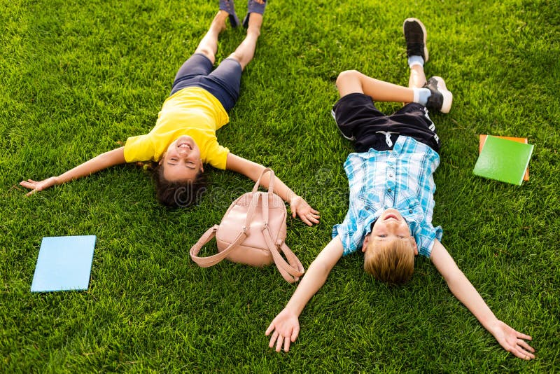 Elementary School Kids Having Fun Outdoors Stock Photo - Image of ...