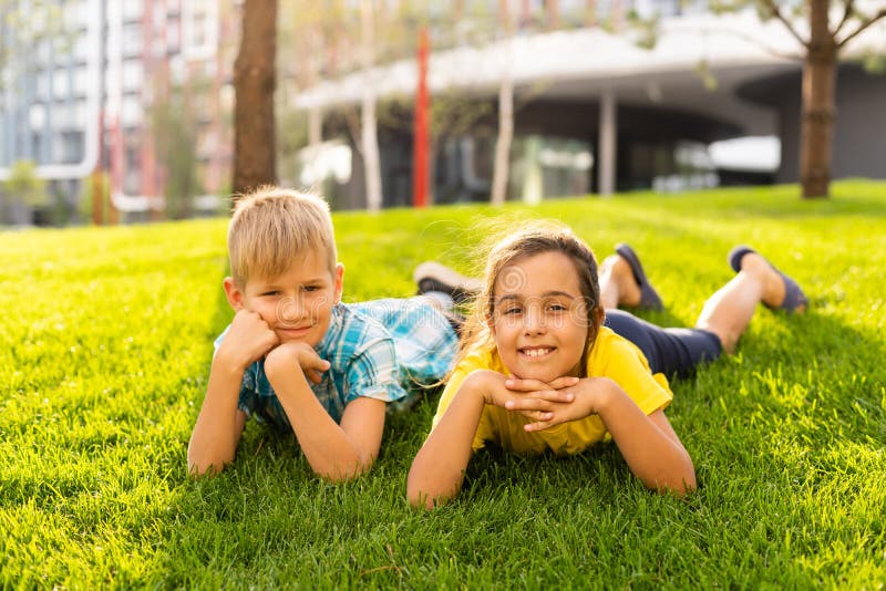 Elementary School Kids Having Fun Outdoors Stock Photo - Image of ...