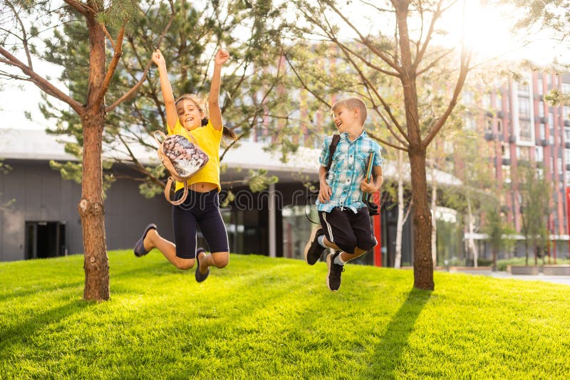 Elementary School Kids Having Fun Outdoors Stock Photo - Image of ...