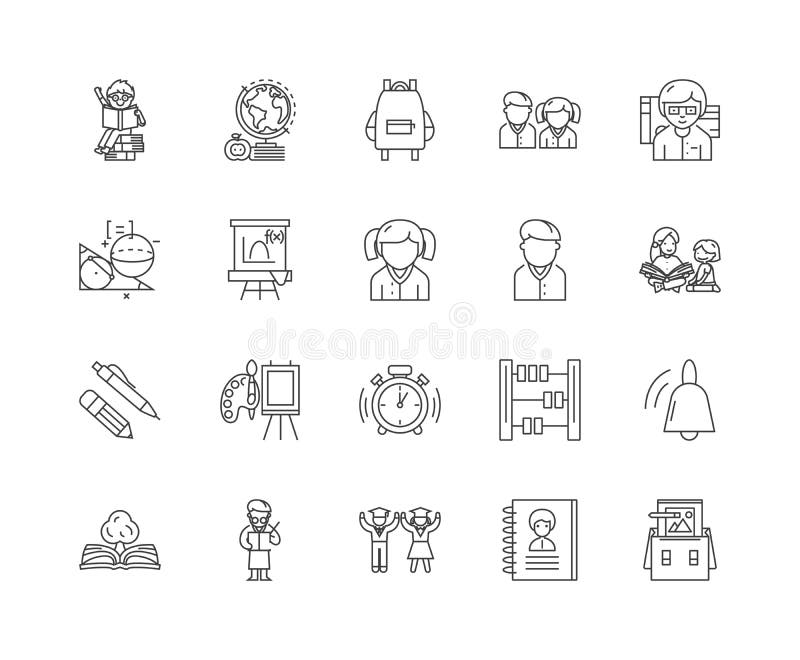 Elementary School Line Icons, Signs, Vector Set, Outline Illustration ...