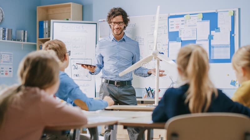 Elementary School Physics Teacher Uses Interactive Digital Tablet To ...