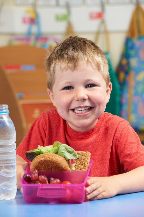 Elementary School Pupil with Healthy Lunch Box Stock Photo - Image of ...