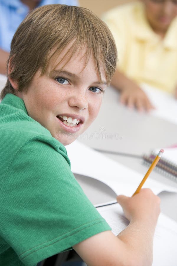 Elementary School Pupil Writing Stock Image - Image of concentrating ...