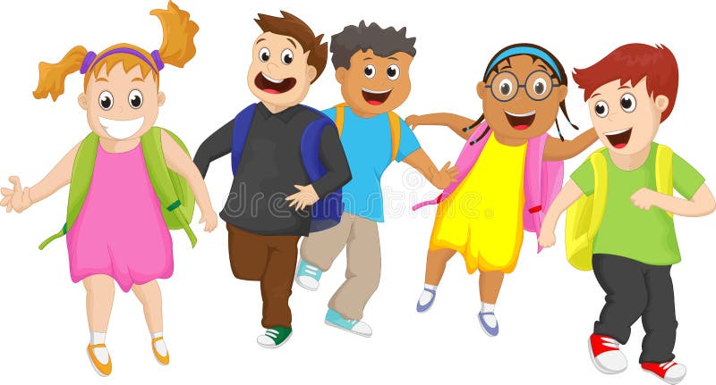 Elementary School Pupils Running Outside Together Stock Vector ...