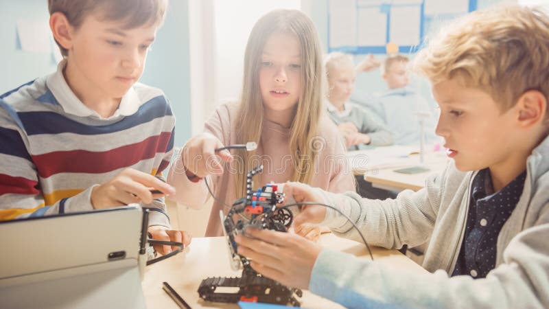 Elementary School Robotics Classroom: Diverse Group of Brilliant ...