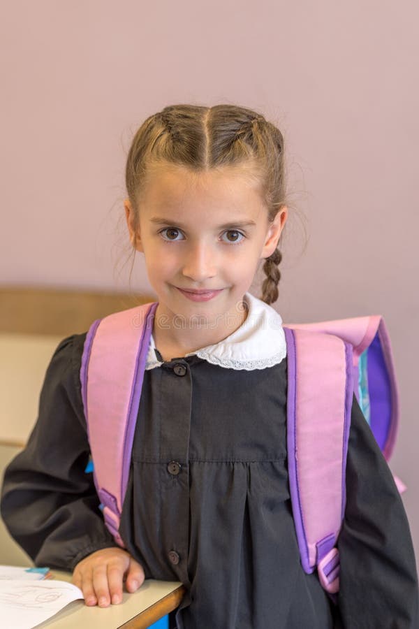 Elementary School Student in Classroom Stock Image - Image of rucksack ...