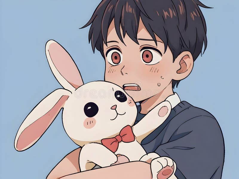 Elementary School Student Hugging His Rabbit Bear with a Scared ...
