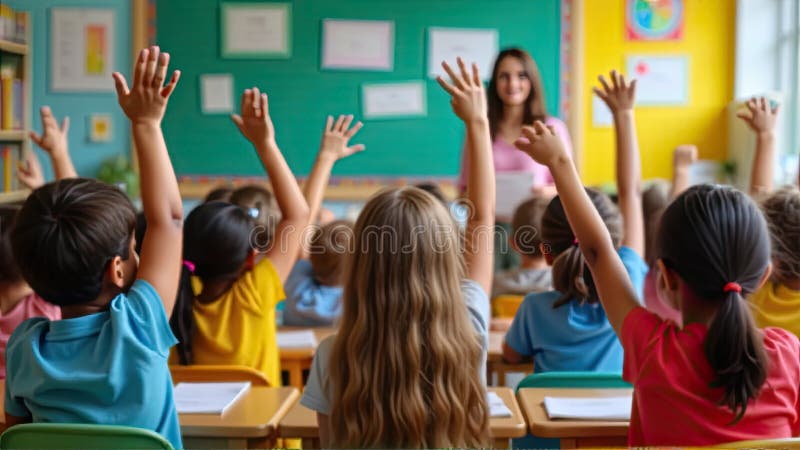 Elementary School Students Raising Their Hands in Class. Stock ... Elementary School Students Raising Their Hands in Class. Stock ...