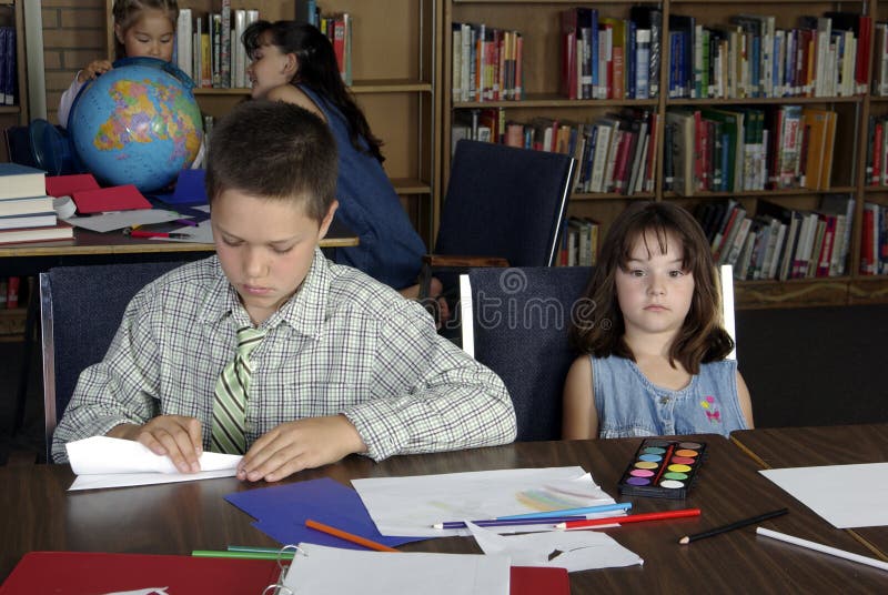 Elementary School Students Studying Stock Image - Image of girl, create ...
