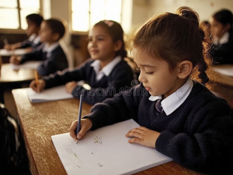 Elementary School Students Writing in Classroom during Lesson Stock ...