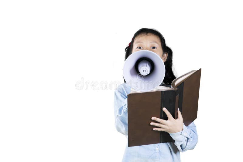 Elementary Student with Megaphone and Book Stock Photo - Image of ...