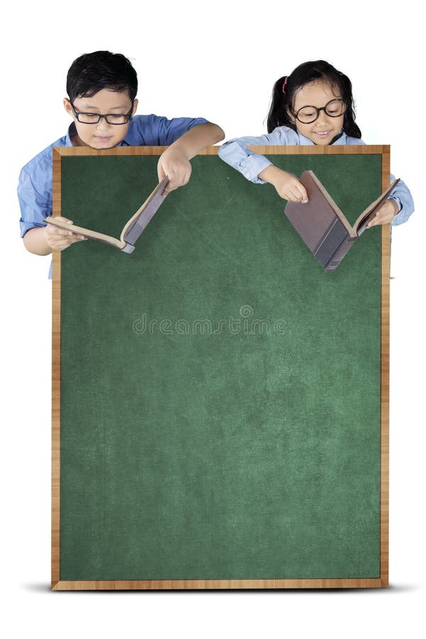 Elementary Students Reading Book Behind Board Stock Photos - Free ...