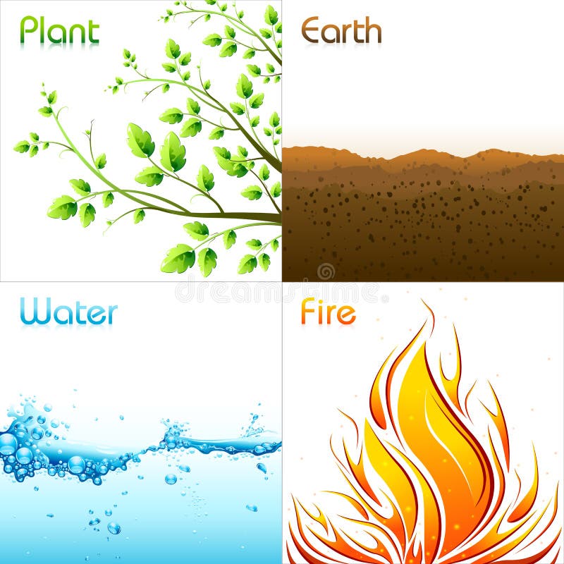 De Vier Elementen: Aarde, Water, Lucht En Brand Vector Illustratie ...