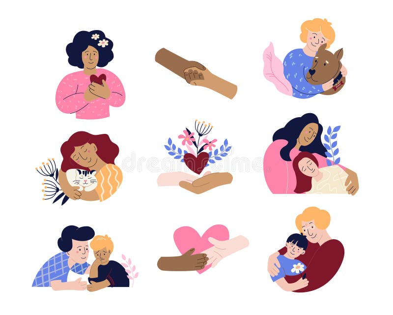 Elementos De Bondad Establecidos En Diseño Plano Stock de ilustración ...