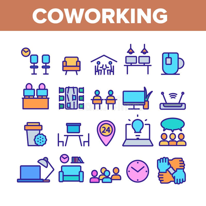 Elementos De Color De Coworking Iconos Set Vector Ilustración del ...