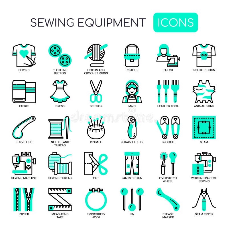 Elementos De Costura, Iconos Perfectos Del Pixel Ilustración del Vector ...